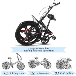 HUUH Folding Bikes for Adults,20" 7 Speed City Folding Compact Bike Bicycle Urban Commuter【Ship from USA】 (Black)