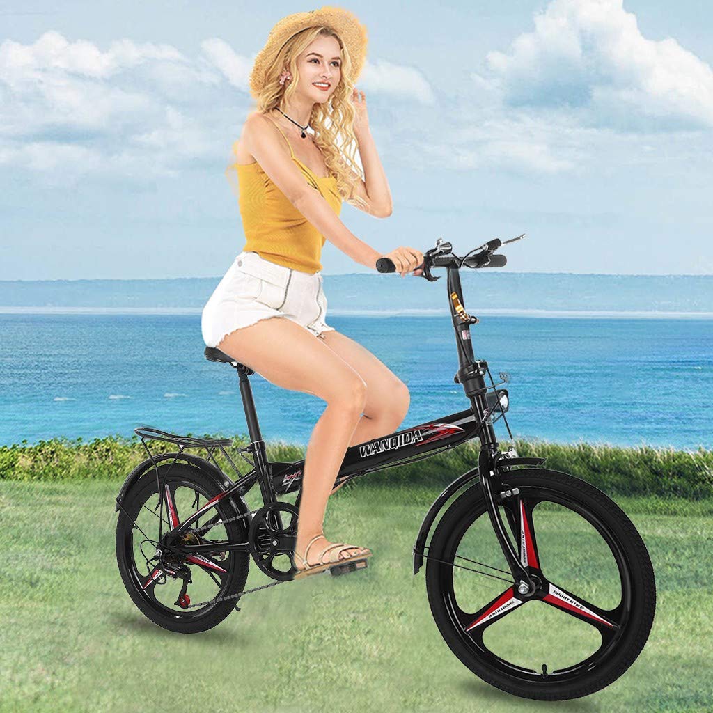 HUUH Folding Bikes for Adults,20" 7 Speed City Folding Compact Bike Bicycle Urban Commuter【Ship from USA】 (Black)