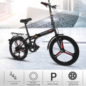 HUUH Folding Bikes for Adults,20" 7 Speed City Folding Compact Bike Bicycle Urban Commuter【Ship from USA】 (Black)