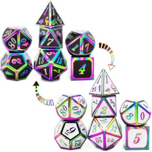 haomeja color changing temperature metal dnd dice kit, d&d dice set role playing dice dungeons and dragons black transition white