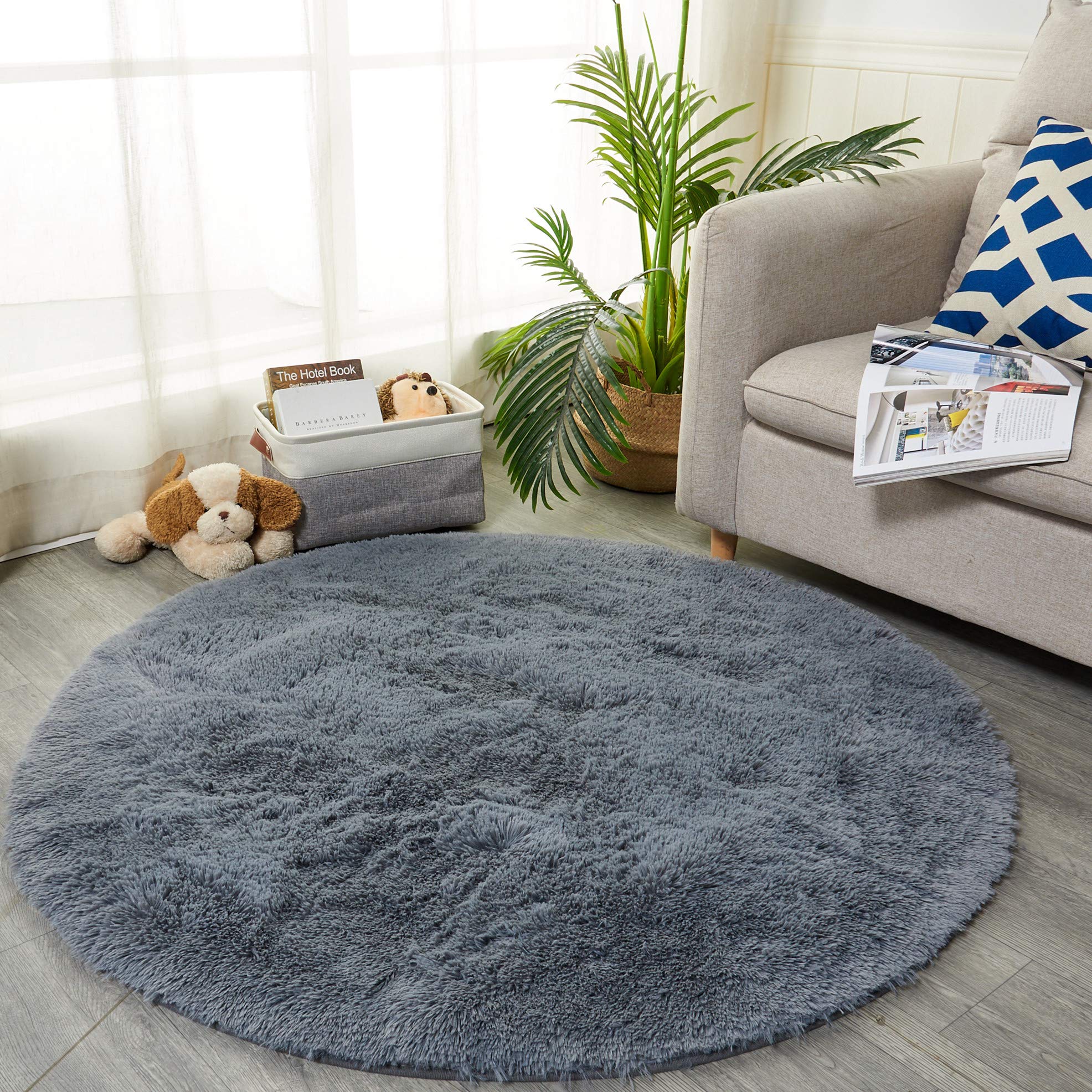 EasyJoy Super Soft Rugs for Living Room, Area Rugs for Bedroom 4x4 Dark Grey Fluffy Room Rug, Large Shag Throw Rug for Nursery Kids Room, Cute Mordern Fuzzy Rug for Playroom