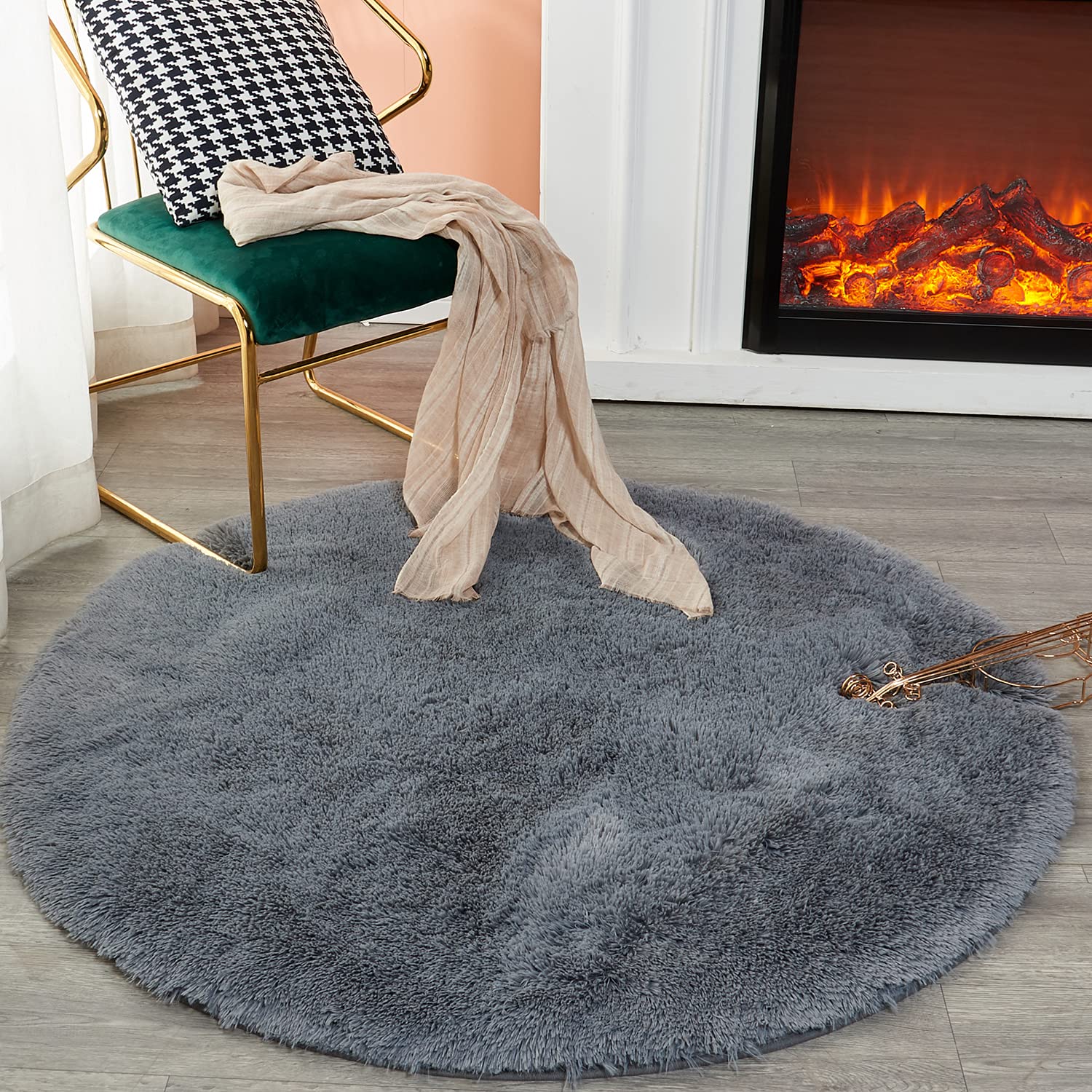 EasyJoy Super Soft Rugs for Living Room, Area Rugs for Bedroom 4x4 Dark Grey Fluffy Room Rug, Large Shag Throw Rug for Nursery Kids Room, Cute Mordern Fuzzy Rug for Playroom