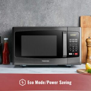 Toshiba AC25CEW-BS Digital Toaster Oven, Black Stainless Steel & EM925A5A-BS Microwave Oven with Sound On/Off ECO Mode and LED Lighting, 0.9 Cu. ft/900W, Black Stainless Steel