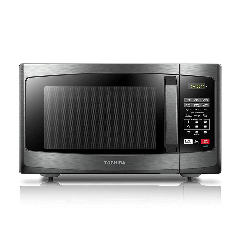 Toshiba AC25CEW-BS Digital Toaster Oven, Black Stainless Steel & EM925A5A-BS Microwave Oven with Sound On/Off ECO Mode and LED Lighting, 0.9 Cu. ft/900W, Black Stainless Steel