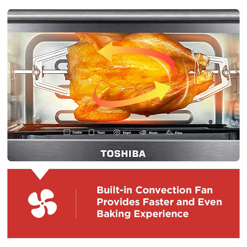 Toshiba AC25CEW-BS Digital Toaster Oven, Black Stainless Steel & EM925A5A-BS Microwave Oven with Sound On/Off ECO Mode and LED Lighting, 0.9 Cu. ft/900W, Black Stainless Steel