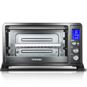 Toshiba AC25CEW-BS Digital Toaster Oven, Black Stainless Steel & EM925A5A-BS Microwave Oven with Sound On/Off ECO Mode and LED Lighting, 0.9 Cu. ft/900W, Black Stainless Steel