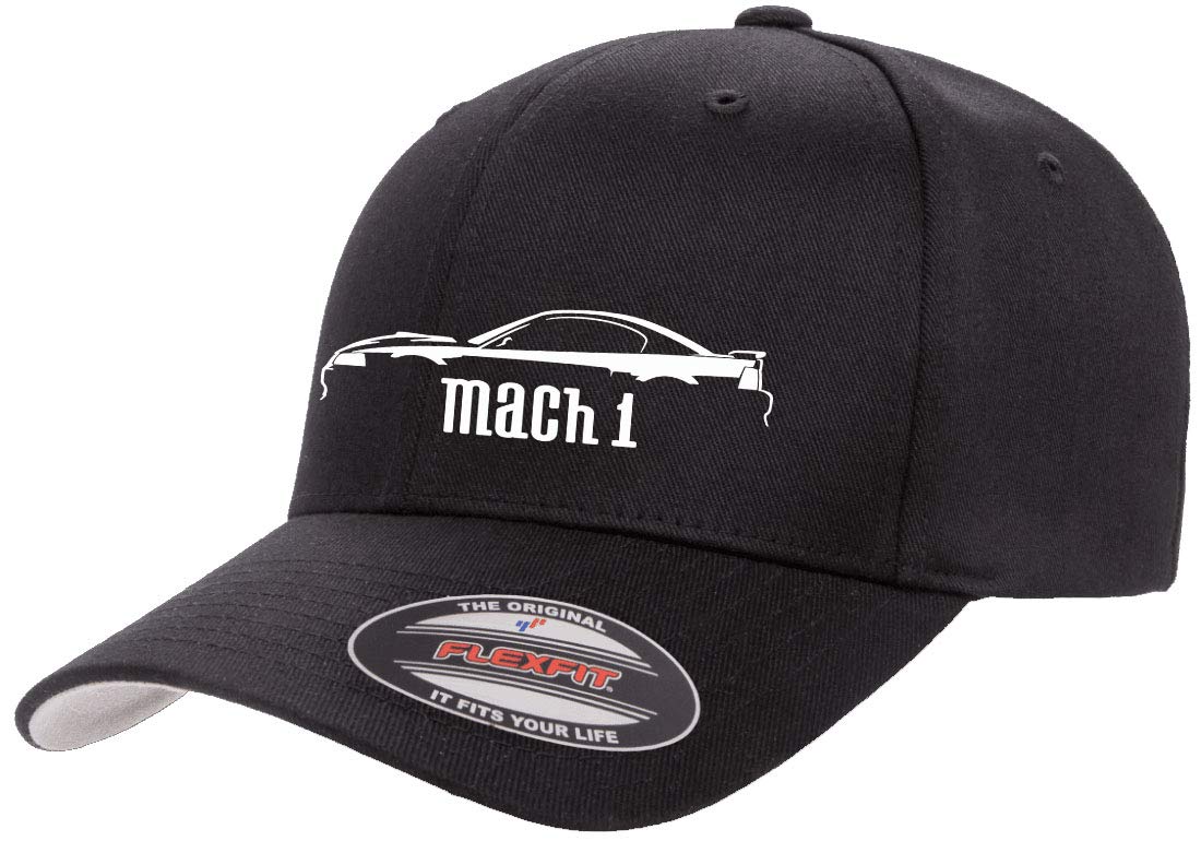 2003 2004 Ford Mach 1 Mustang Classic Outline Design Flexfit 6277 Athletic Baseball Fitted Hat Cap Black L/XL