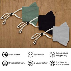 IndoTribe 3D Anti Fogging Cloth Face Mask With Nose Wire & Adjustable Earloops (Pack of 3)