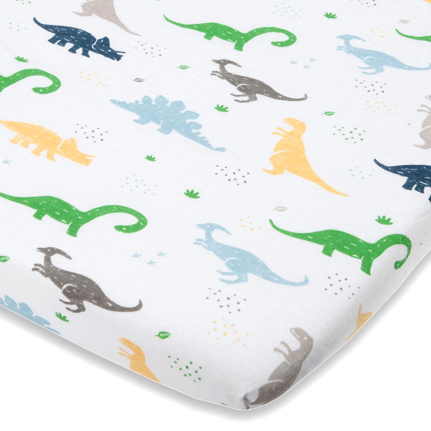 Joey + Joan Bassinet Fitted Sheets 19" x 32" for Cowiewie Bedside Sleeper Bassinet Mattress Pad – Snuggly Soft 100% Jersey Cotton – Dinosaurs