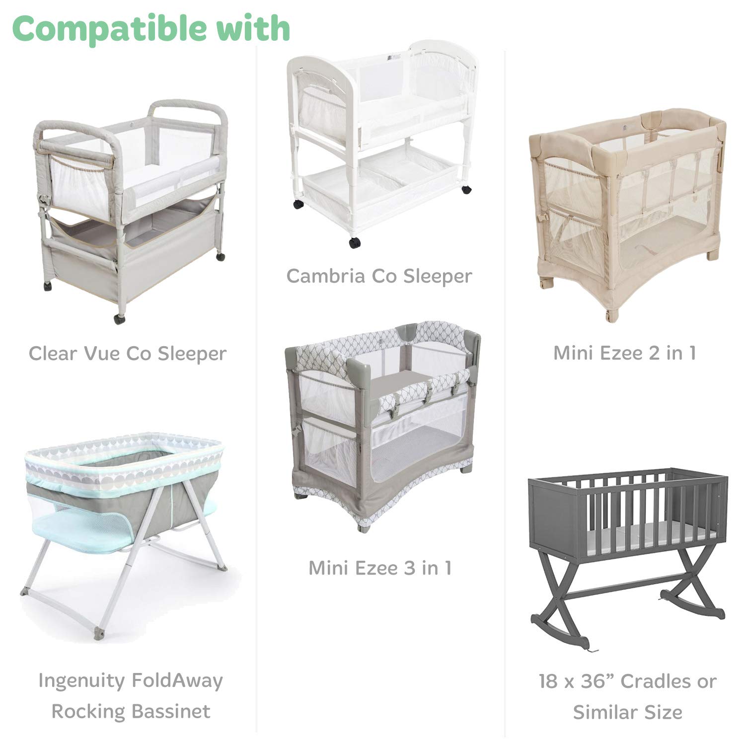 Baby Cradle Sheet Fitted 18" x 36" - Compatible with Arms Reach Co Sleeper Cambria, Clear Vue, Mini Ezee Bassinets - Pure Jersey Cotton - Woodlands