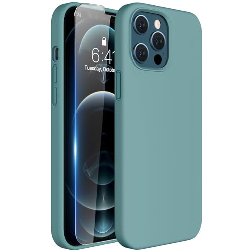 Miracase Compatible with iPhone 12 Pro Max Case 6.7 inch [Soft Anti-Scratch Microfiber Lining], Liquid Silicone Case Gel Rubber Full Body Protection Shockproof Drop Protection Case(Midnight Green)