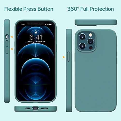 Miracase Compatible with iPhone 12 Pro Max Case 6.7 inch [Soft Anti-Scratch Microfiber Lining], Liquid Silicone Case Gel Rubber Full Body Protection Shockproof Drop Protection Case(Midnight Green)