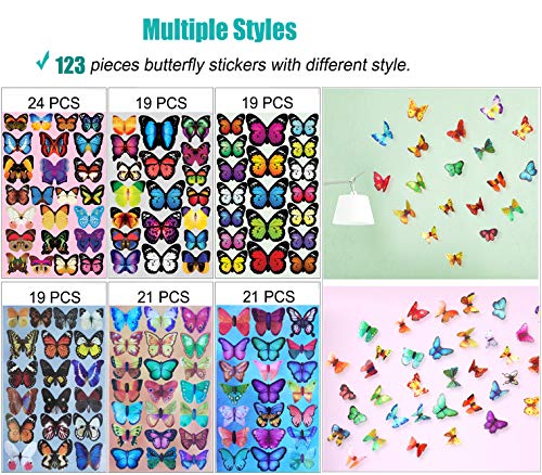 Heansun 123 PCS Butterfly Wall Stickers, Butterflies Decor for Home Nursery Room Decor