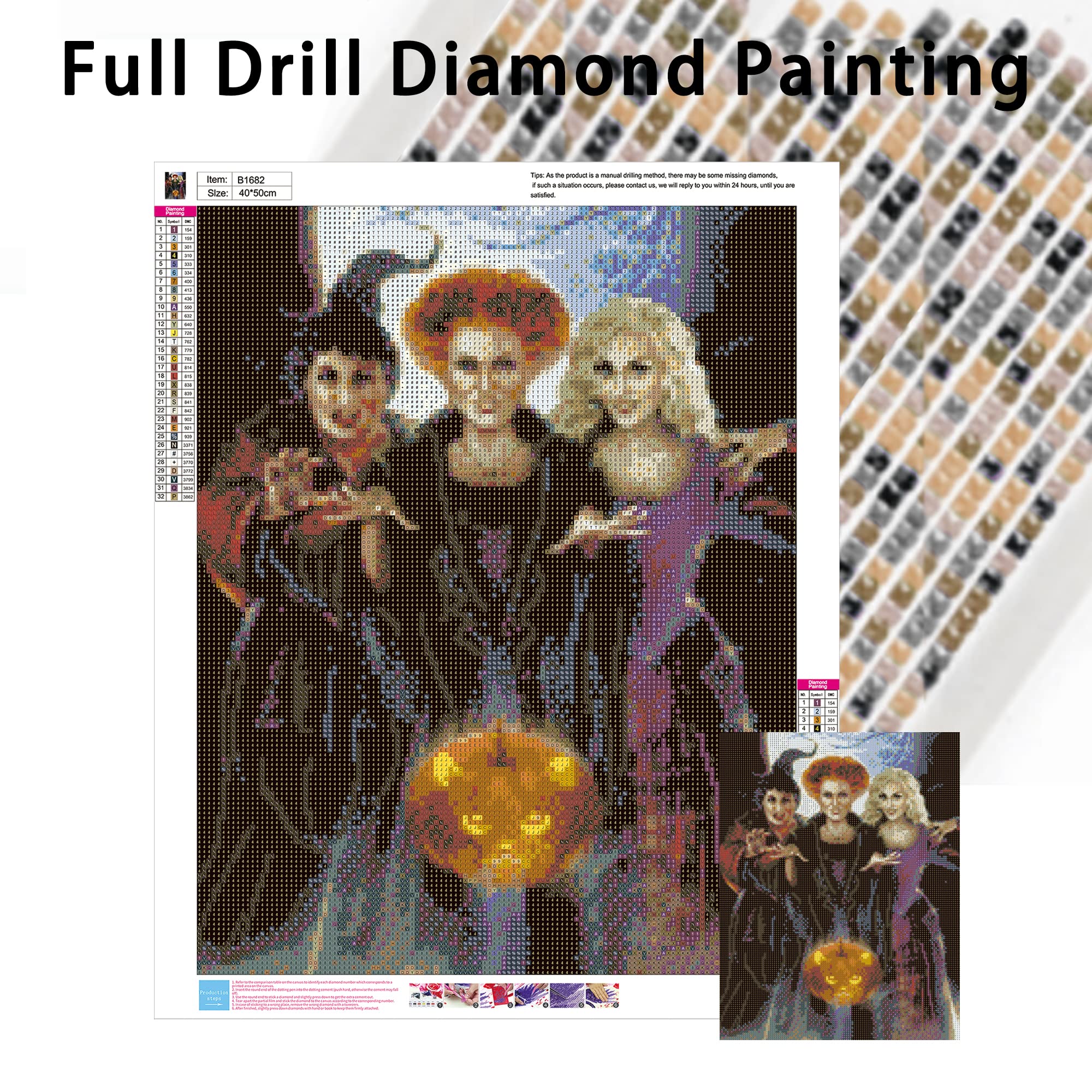 Diamond Painting Kits for Adults -Witches Diamond Painting Kits for Adults Beginners,Witches Diamond Painting Kits Home Wall Decor Gift(16'x20 inch)