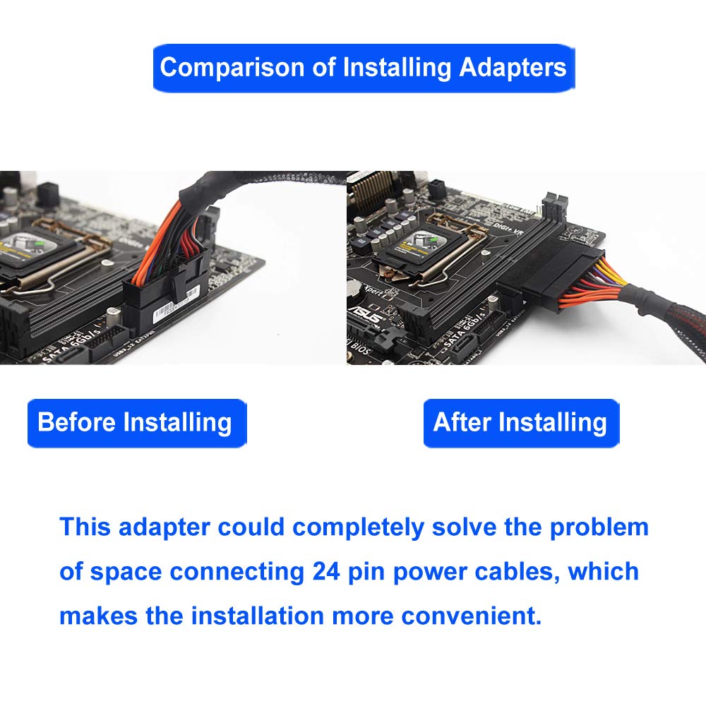 COMeap 24 Pin 90 Degree Adapter, ATX 24 Pin Male to Female L Turn Right Angle Power Adapter Board for Desktop Motherboard PC Power Supply (2-Pack)