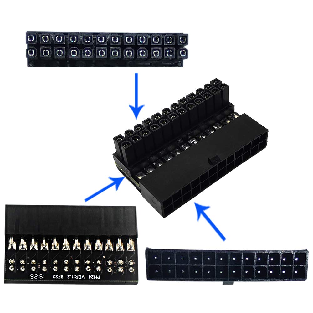 COMeap 24 Pin 90 Degree Adapter, ATX 24 Pin Male to Female L Turn Right Angle Power Adapter Board for Desktop Motherboard PC Power Supply (2-Pack)