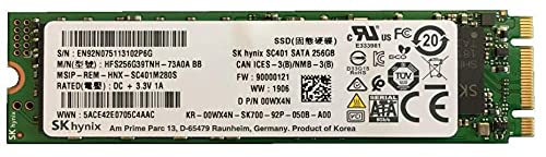 Dell SSD, 256GB, SATA3, M.2, 22mm/80mm/2.38mm, 512MB, W125719657 (22mm/80mm/2.38mm, 512MB, Samsung, (PM871A) 0WX4N, 256 GB, 6 Gbit/s)