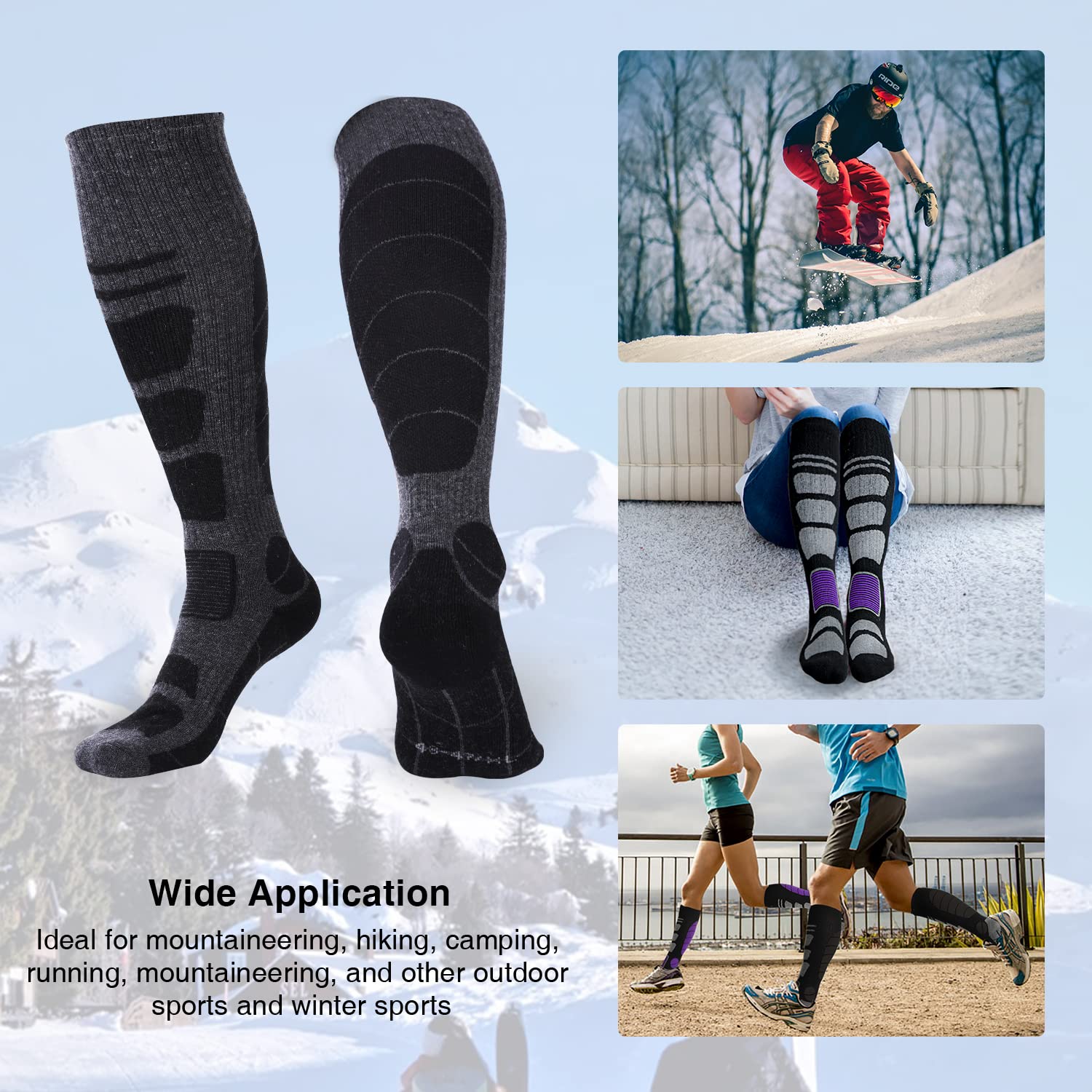 Ski Socks Merino Wool Thermal Knee High Winter Snowboard Sport Socks Men Women, Hunting