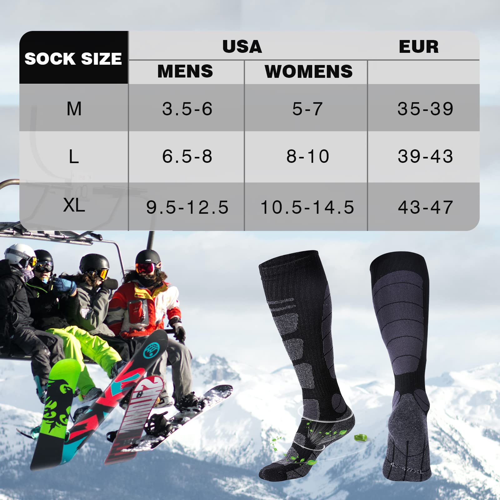 Ski Socks Merino Wool Thermal Knee High Winter Snowboard Sport Socks Men Women, Hunting