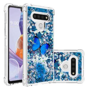 CAIYUNL for LG Stylo 6 Case,LG Stylo 6 Phone Case,Glitter Bling Floating Liquid Sparkle Quicksand Cute Clear TPU Silicone Women Girls Case Shockproof Protective Cover for LG Stylo 6-Blue Butterfly