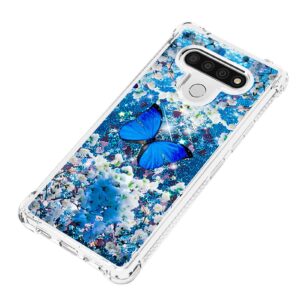 CAIYUNL for LG Stylo 6 Case,LG Stylo 6 Phone Case,Glitter Bling Floating Liquid Sparkle Quicksand Cute Clear TPU Silicone Women Girls Case Shockproof Protective Cover for LG Stylo 6-Blue Butterfly