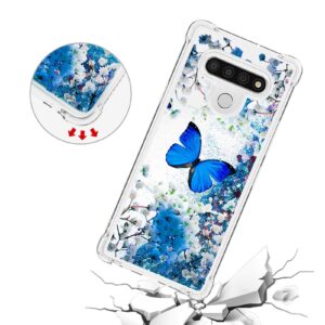 CAIYUNL for LG Stylo 6 Case,LG Stylo 6 Phone Case,Glitter Bling Floating Liquid Sparkle Quicksand Cute Clear TPU Silicone Women Girls Case Shockproof Protective Cover for LG Stylo 6-Blue Butterfly