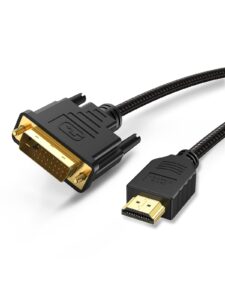 cablecreation dvi to hdmi cable 5ft, bi-directional nylon braid hdmi to dvi cable support 1080p, 24+1 hdmi male to dvi male for monitor, hdtv, projector