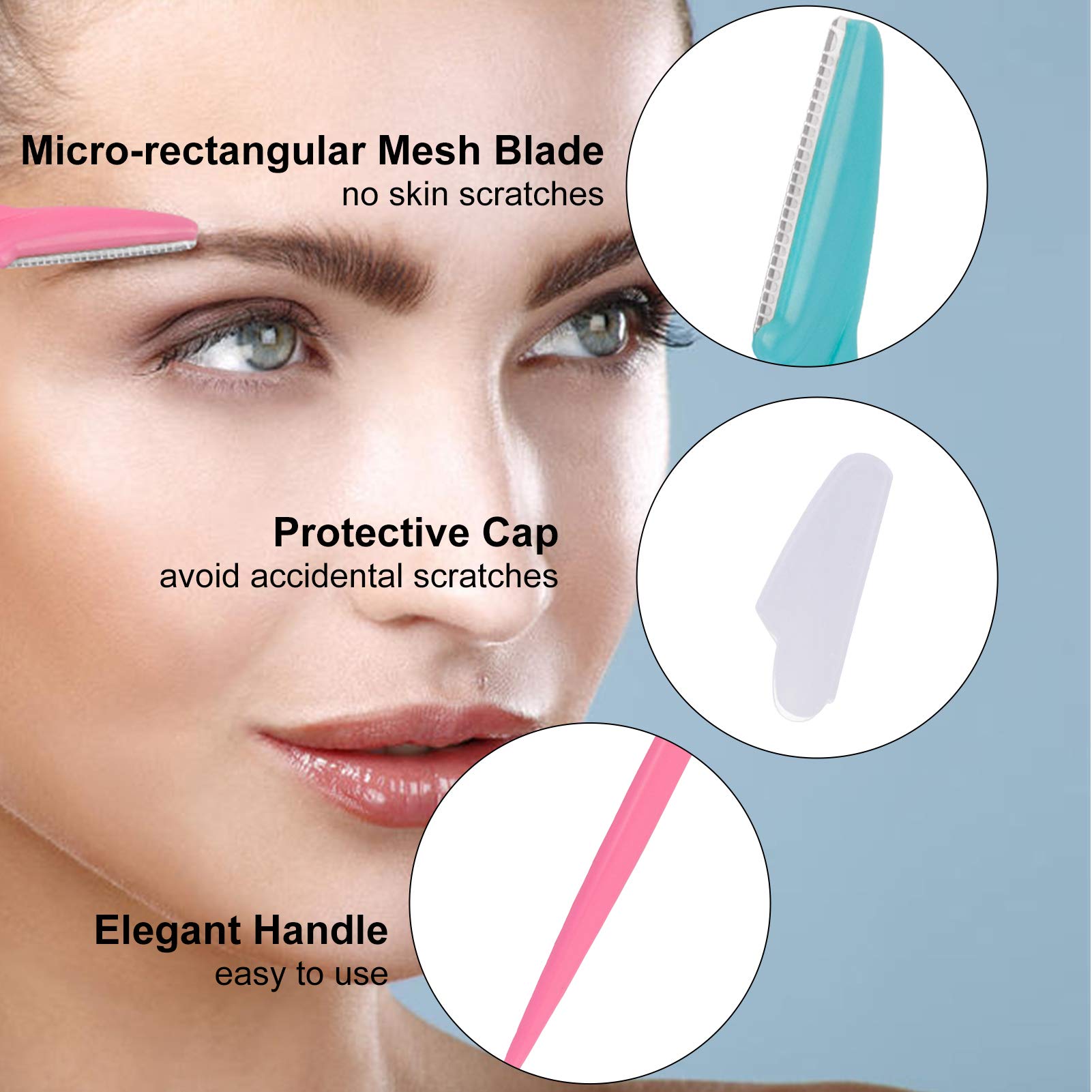 Eyebrow Razor, Dermaplane Razor for Women Face with Precision Cover Multipurpose Exfoliating Hair Removal Safety Tool Protect Woman's Sensitive Skin with Exquisite Packaging (3 Colors)