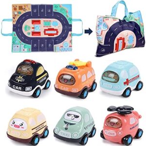 EARCASE Baby Toy Cars for 1 2 3 Year Old Boy with Play Mat Storage Bag, Push and Go Car Toddler Toy Friction Powered Cars, Best Gift Toy for 1 2 3 4 5 Year Old Boys Girls