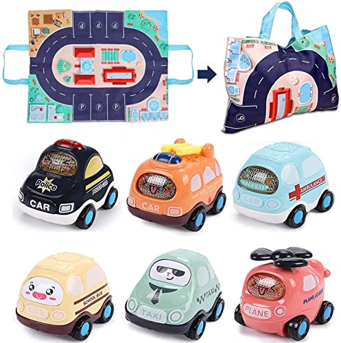 EARCASE Baby Toy Cars for 1 2 3 Year Old Boy with Play Mat Storage Bag, Push and Go Car Toddler Toy Friction Powered Cars, Best Gift Toy for 1 2 3 4 5 Year Old Boys Girls