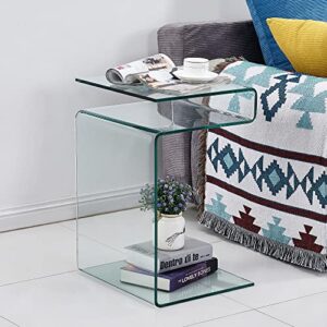 smartik glass nightstand side&end table, modern s-shaped clear bedside table/side table/coffee table for living room,sofo accessories, and bedroom (s shaped 16.55"x14.56"x24.02"h)