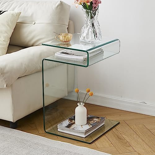 SMARTIK Glass Nightstand Side&End Table, Modern S-Shaped Clear Bedside Table/Side Table/Coffee Table for Living Room,Sofo Accessories, and Bedroom (S Shaped 16.55"x14.56"X24.02"H)