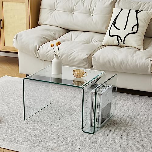 SMARTIK Glass Nightstand Side&End Table, Modern S-Shaped Clear Bedside Table/Side Table/Coffee Table for Living Room,Sofo Accessories, and Bedroom (S Shaped 16.55"x14.56"X24.02"H)