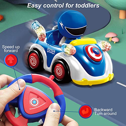 NQD Remote Control Cartoon Car for Toddlers with Music and Lights, 2.4GHz Radio Control RC Race Car, Educational Learning Toys