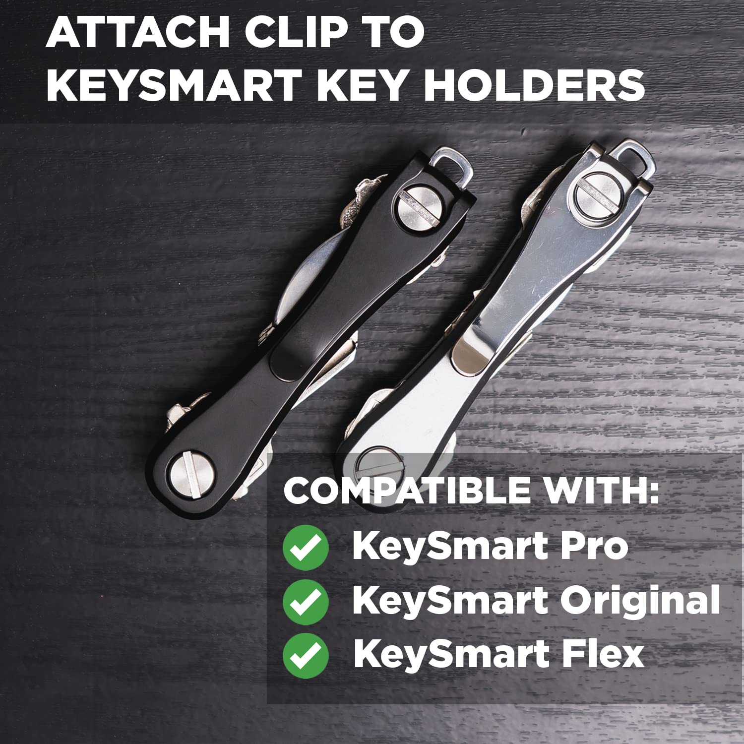 KeySmart Deep Carry Pocket Utility Clip - Add On Everyday Carry Accessory for KeySmart Pro Key Holders, Stainless Steel Minimalist Compact Gear That Eliminates Bulk (Black)