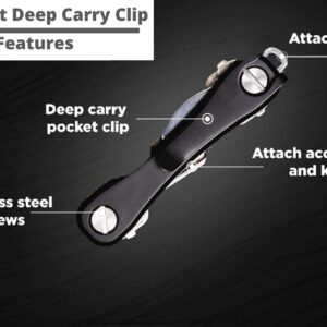 KeySmart Deep Carry Pocket Utility Clip - Add On Everyday Carry Accessory for KeySmart Pro Key Holders, Stainless Steel Minimalist Compact Gear That Eliminates Bulk (Black)