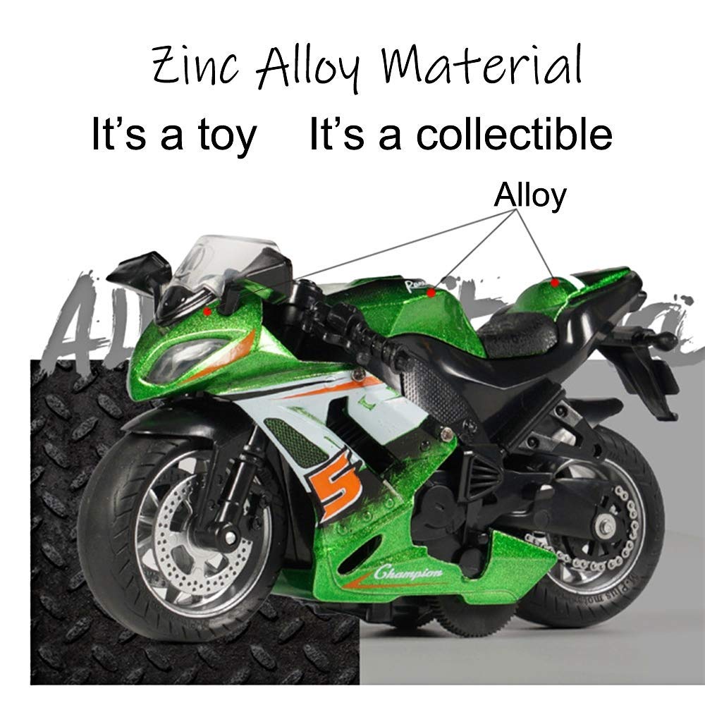 Gilumza Pull Back Motorcycle Toys, Tiny Gift with Music Lighting, Race Motorcycles Toy for Boys Kids Age 3 4 5 6 7 8 Year Old (Green)