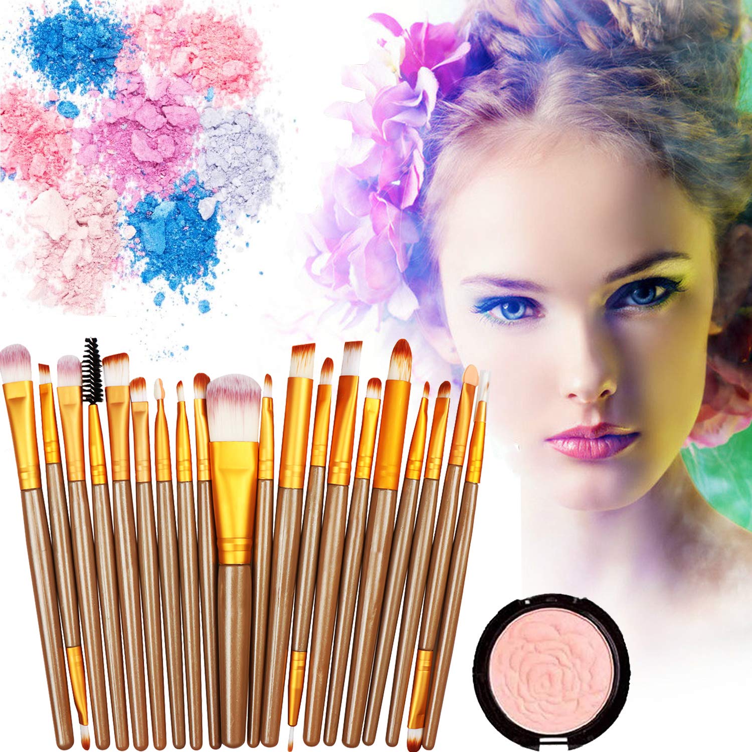 AQwzh 20PCS Make Up Brush Sets, Foundation Eyebrow Eyeliner Blush Cosmetic Concealer Brushes, green and black