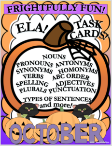 halloween frightfully fun task cards! grammar and math