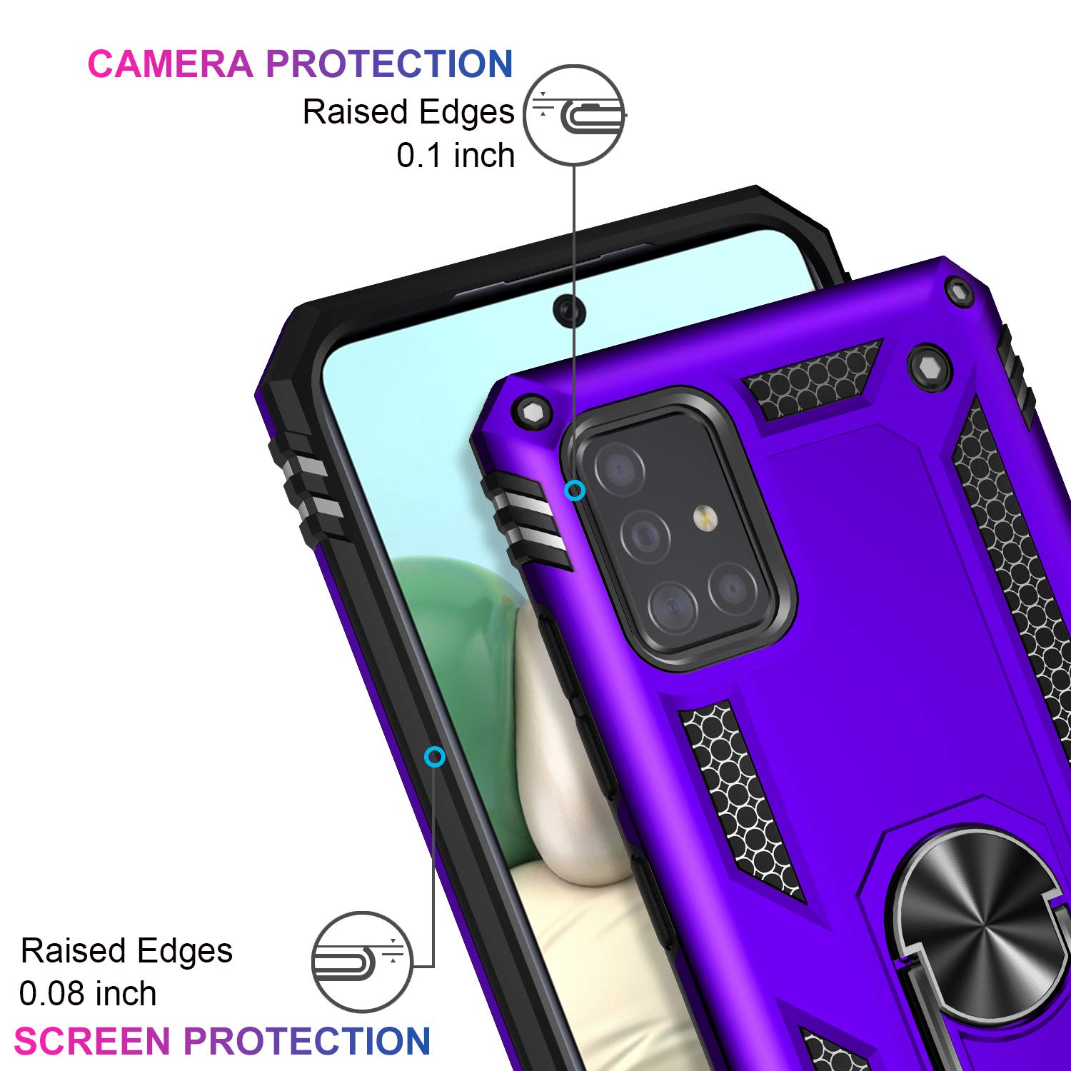 LUMARKE for Galaxy A51 Case with Screen Protector（2 Pack,Pass 16ft Drop Test Military Grade Heavy Duty Cover with Magnetic Kickstand,Protective Phone Case for Samsung Galaxy A51 Purple