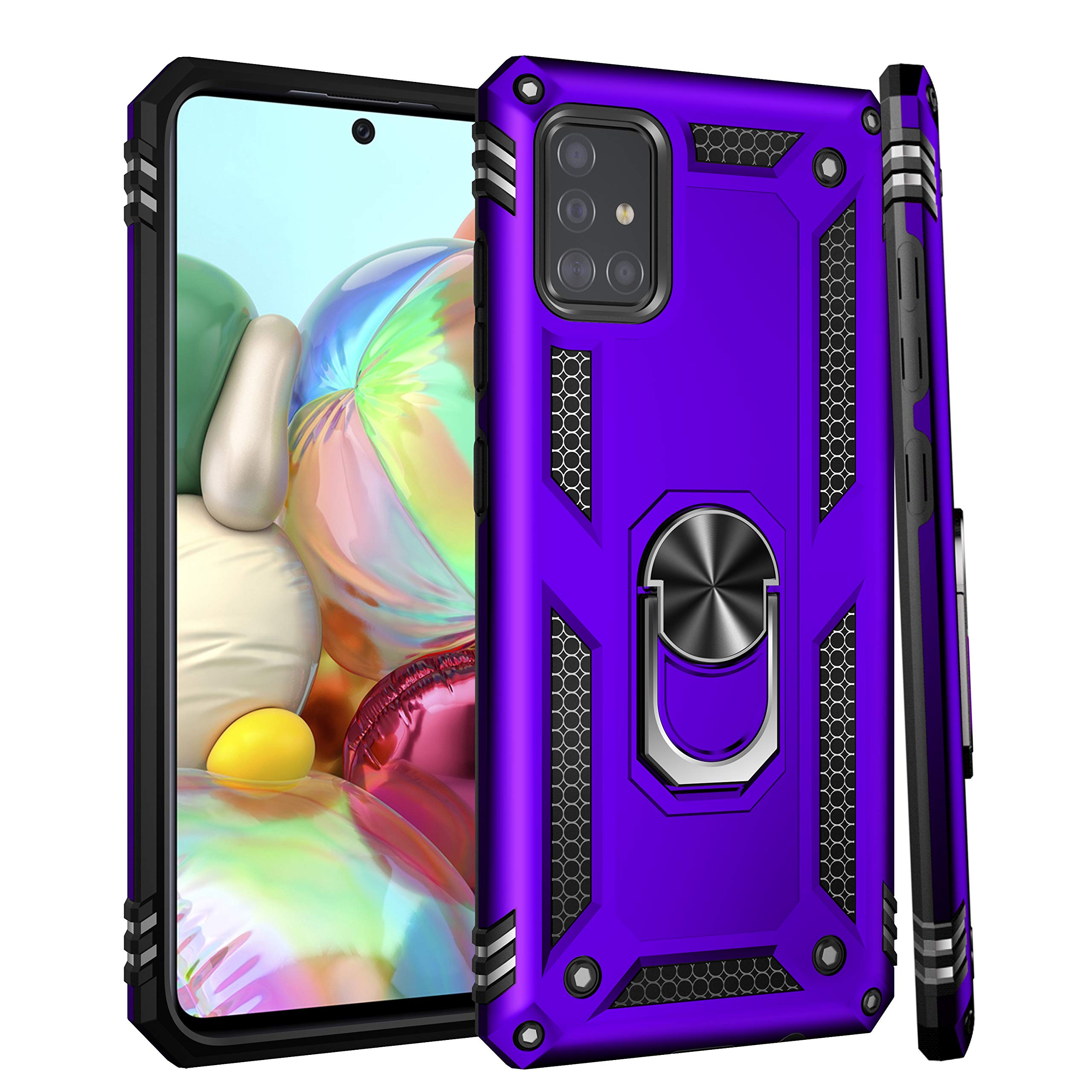 LUMARKE for Galaxy A51 Case with Screen Protector（2 Pack,Pass 16ft Drop Test Military Grade Heavy Duty Cover with Magnetic Kickstand,Protective Phone Case for Samsung Galaxy A51 Purple