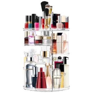 makeup organizer 360 rotating cosmetic organizer diy adjustable makeup carousel spinning holder rack, large capacity cosmetic storage box makeup brushes organizer for vanity countertop (clear)