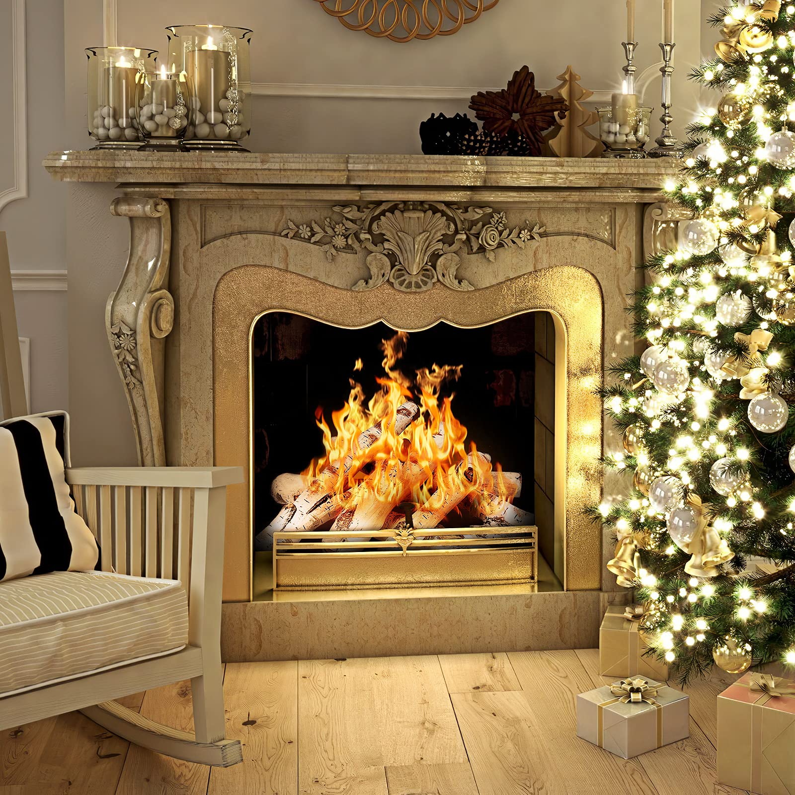 QuliMetal Gas Fireplace Logs Set, Ceramic White Birch Wood Logs for Indoor Inserts,Outdoor Firebowl,Fire Pits, Vented, Propane, Gel, Ethanol, Electric, Realistic Fireplace Decoration, 6 Pcs