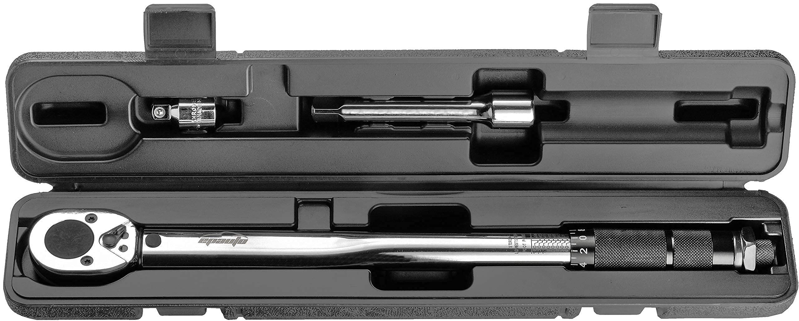 EPAuto 1/2-inch Drive Click Torque Wrench + 4 Pieces - Impact Socket Adapter