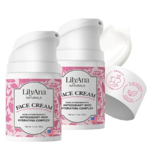 lilyana naturals face and neck moisturizer for women and men - moisturizer face and neck cream for dry skin and dark spot brightening - rose and pomegranate extracts - 1.7oz (pack of 2)