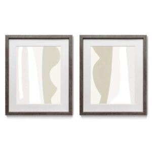 abstract wall art, rustic silver distressed frame 2-piece wall décor set: neutral, geometric, floral, botanical, modern, contemporary, home & office, ready to hang 16x20 - beige fundamental