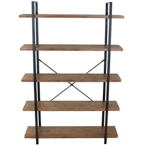 Sunnydaze 5-Tier Industrial Style Bookshelf with Open Shelves and Veneer Finish - North American Teak