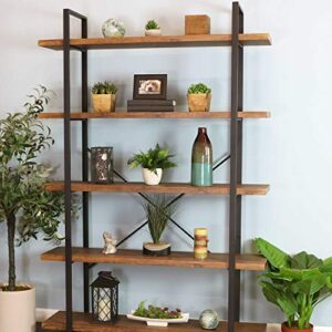 Sunnydaze 5-Tier Industrial Style Bookshelf with Open Shelves and Veneer Finish - North American Teak