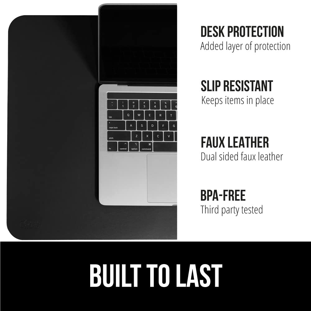 Gorilla Grip Desk Mat, Non Slip and Heat Resistant Mouse Pad, Soft PU Leather Pads, Dual Sided Blotter, Desktop Protector Covers for Home Office Keyboard Laptop Computer and Writing, 23.6x13.7, Black