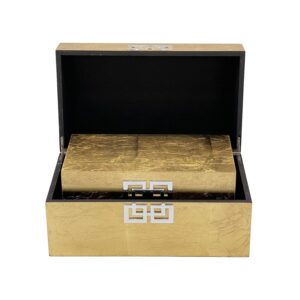 Galt International Storage Box Set Decorative Storage Box w/Hinged Lid Classic Design Wood Decor Boxes with Geometric Clasp Storage for Bedroom & Home - Set of 2 (Gold Leaf)